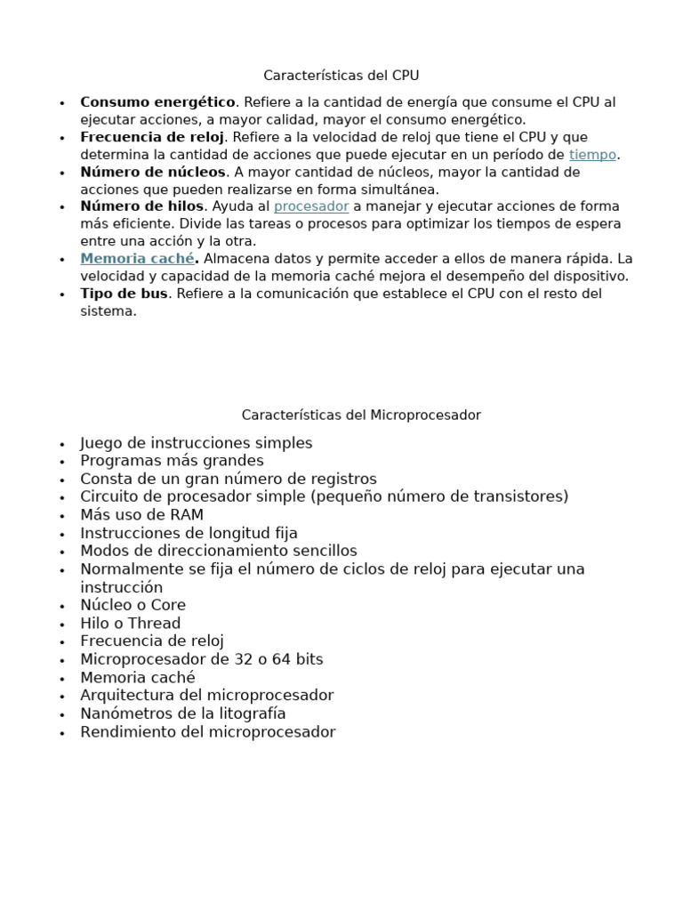 Características Del CPU 2 | PDF