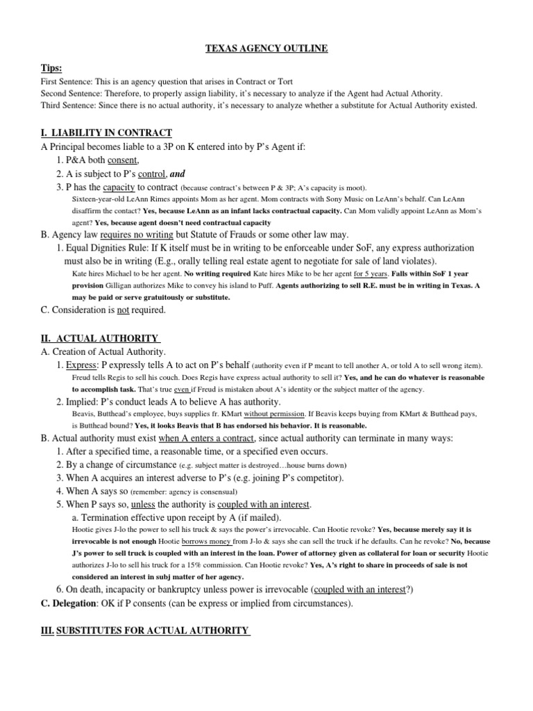 Texas Agency Outline Tips | PDF | Limited Partnership | Limited ...