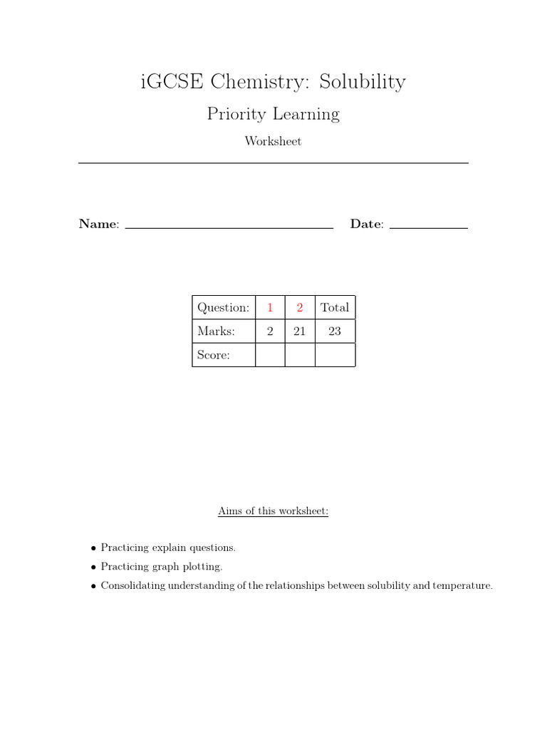 iGCSE - Chemistry - Solubility Question 1 | PDF | Solubility | Physical ...