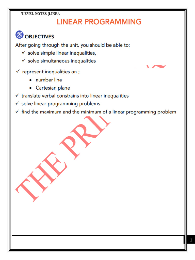 Comprehensive Notes (Linear Programming) by The Principal | PDF