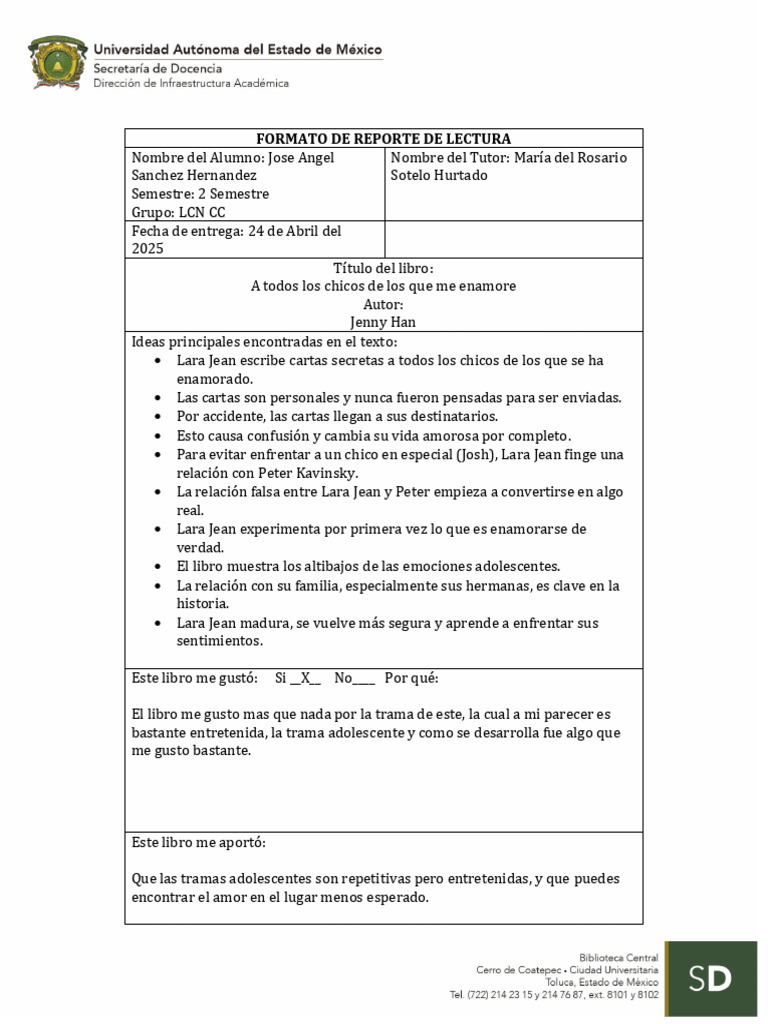 Reporte de Lectura - Tutorias - SHJA | PDF