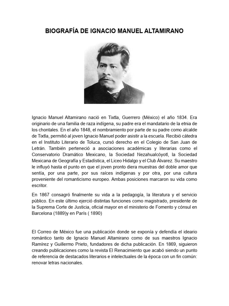 Biografía de Ignacio Manuel Altamirano | PDF