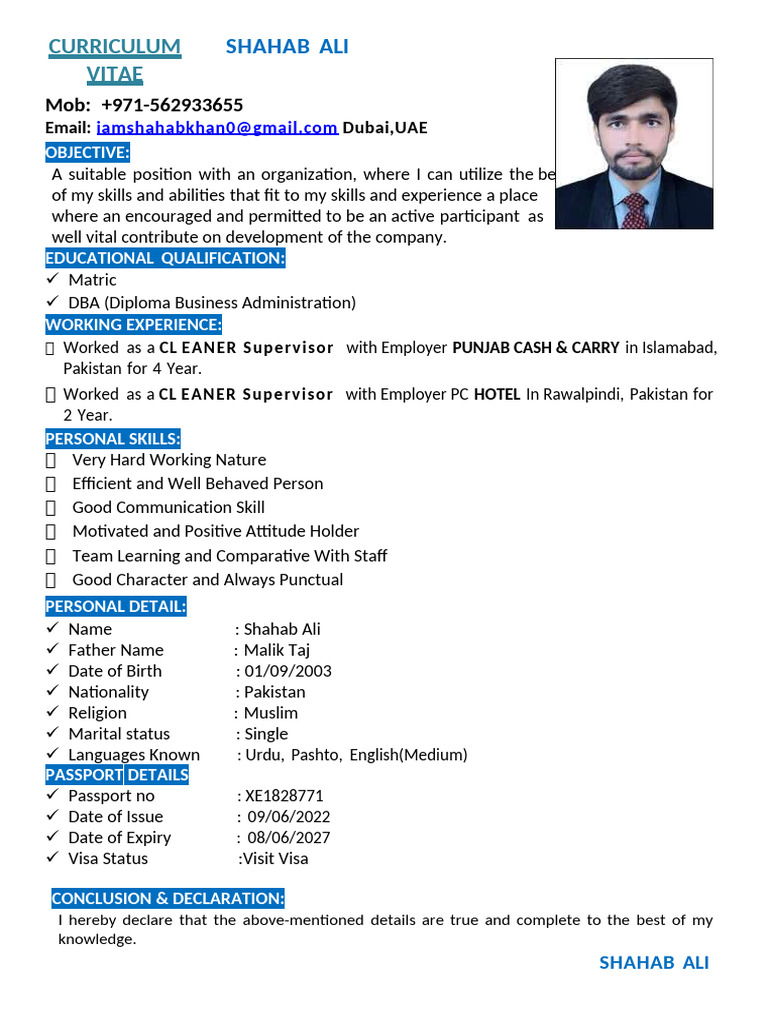 Shahab Ali's CV and Qualifications | PDF