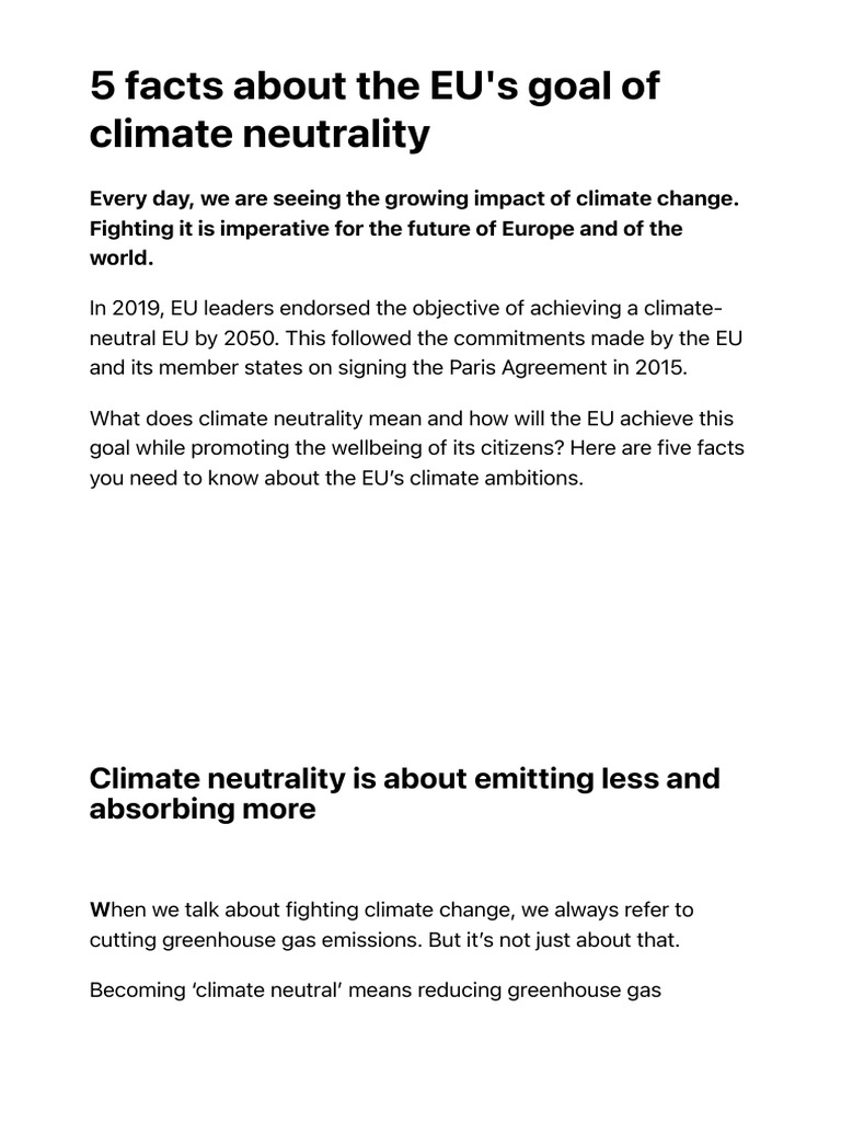 5 Facts About The EU's Goal of Climate Neutrality | PDF | Climate ...