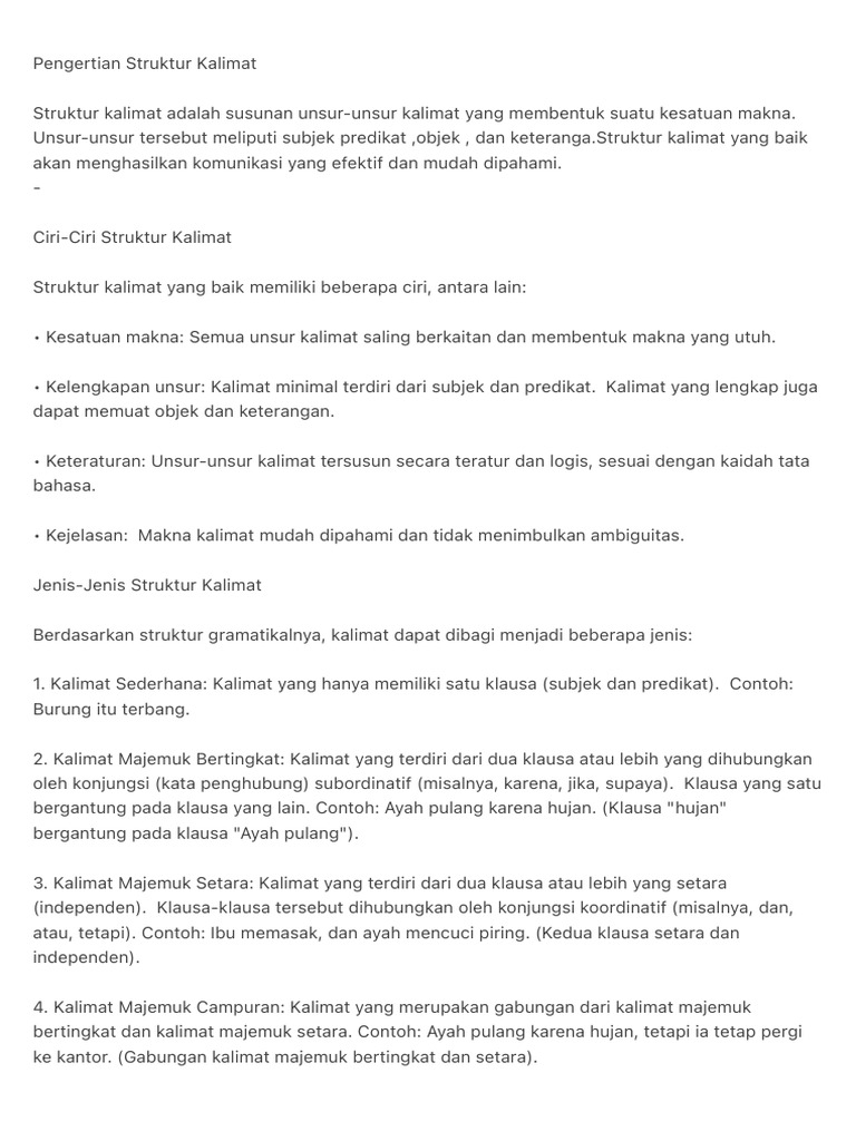 Pengertian dan Jenis Struktur Kalimat | PDF