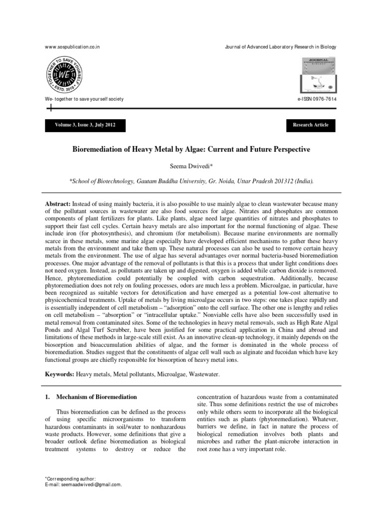 Bioremediation of Heavy Metal by Algae C | PDF | Adsorption | Ph