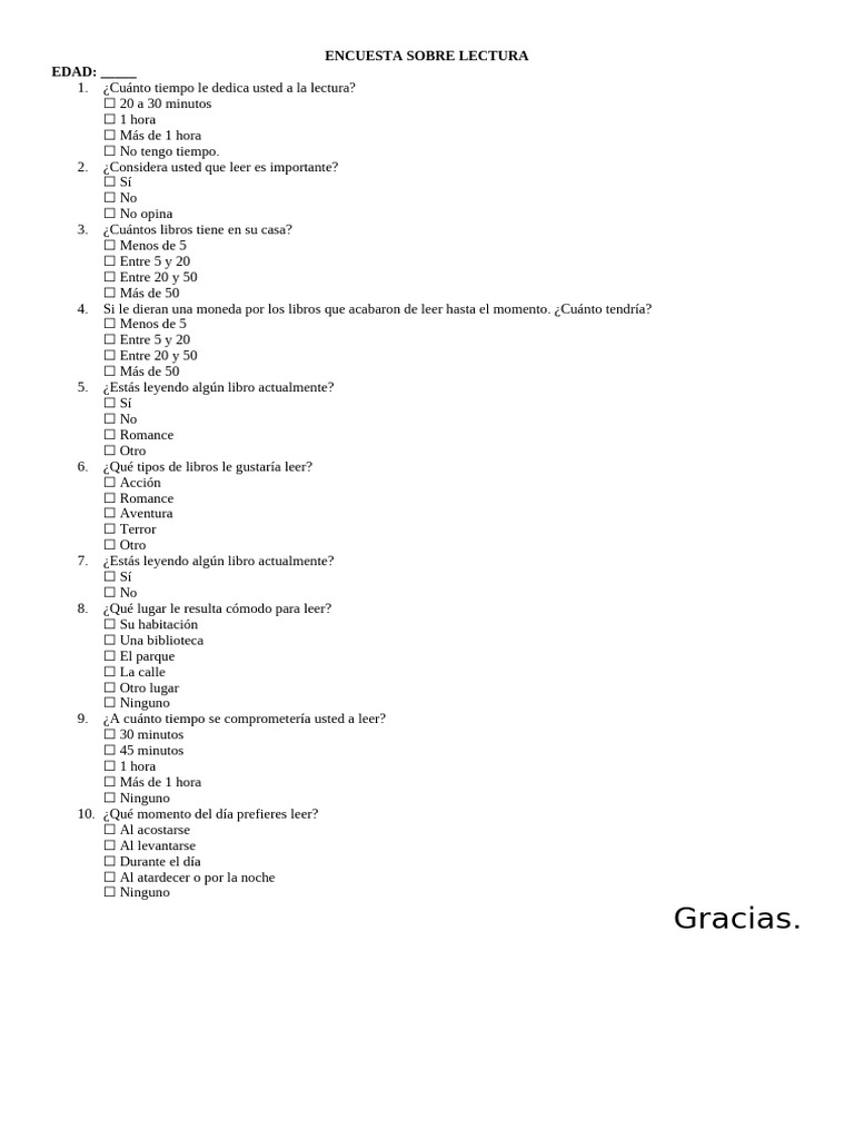 Encuesta sobre Hábitos de Lectura | PDF