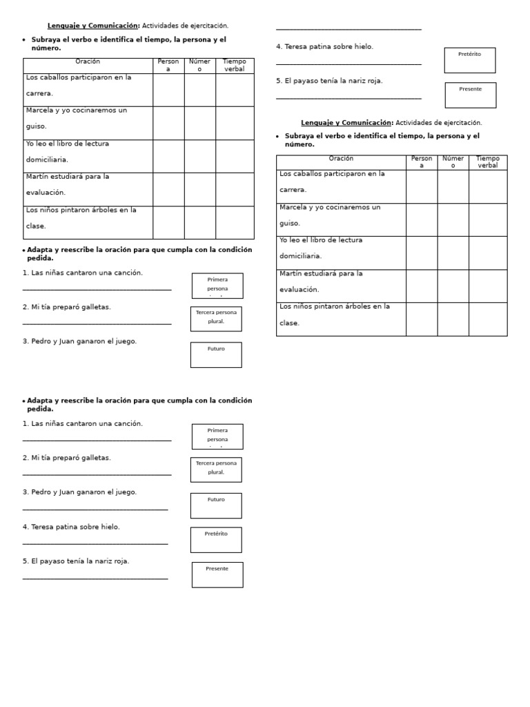 Guía Cuaderno Lenguaje - Verbo Identificación EJERCITACIÓN | PDF ...