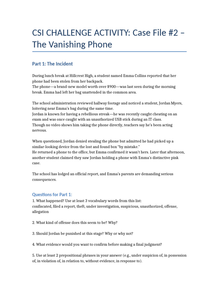 CSI Challenge Case File 2 Final | PDF | Crimes | Crime & Violence