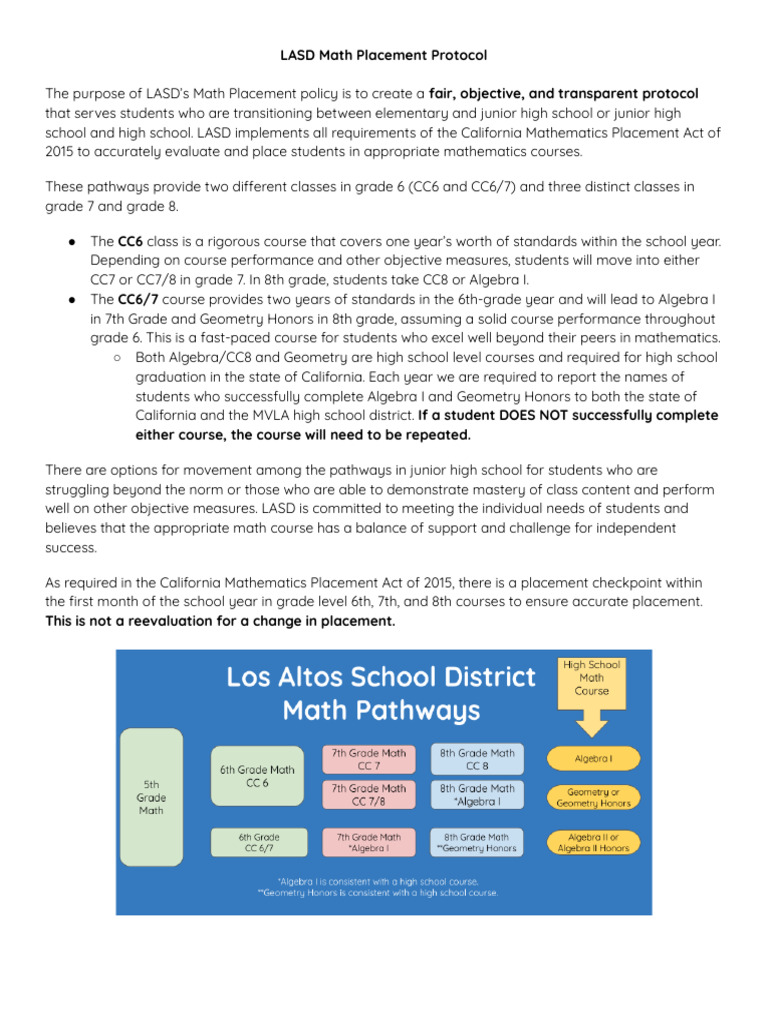 LASD Math Placement Protocol UPDATED - March 2021 | PDF | Mathematics | Algebra