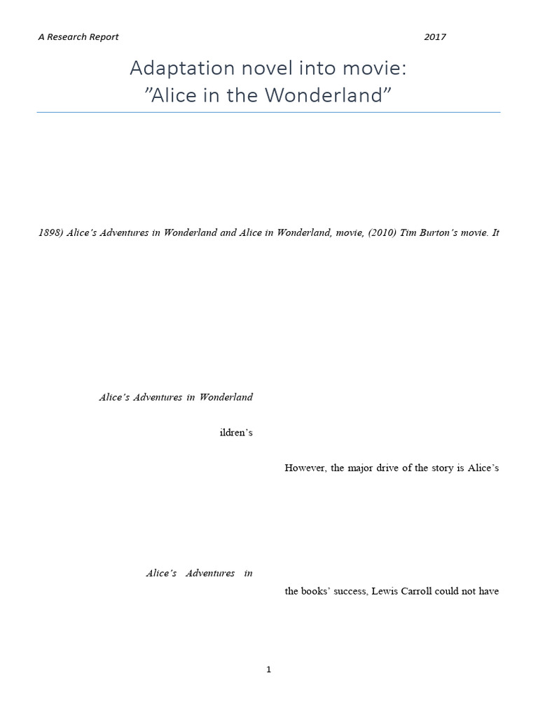 Adaptation of Alice in Wonderland Film | PDF | Alice (Alice's ...