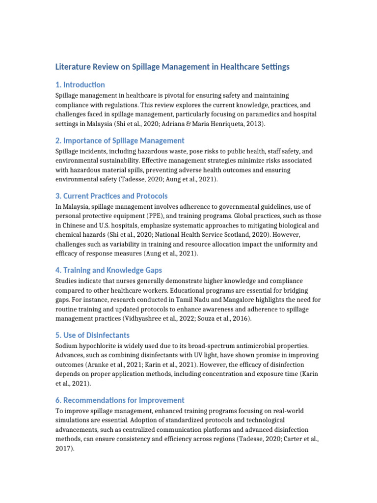 Spillage Management in Healthcare Review | PDF | Safety | Paramedic
