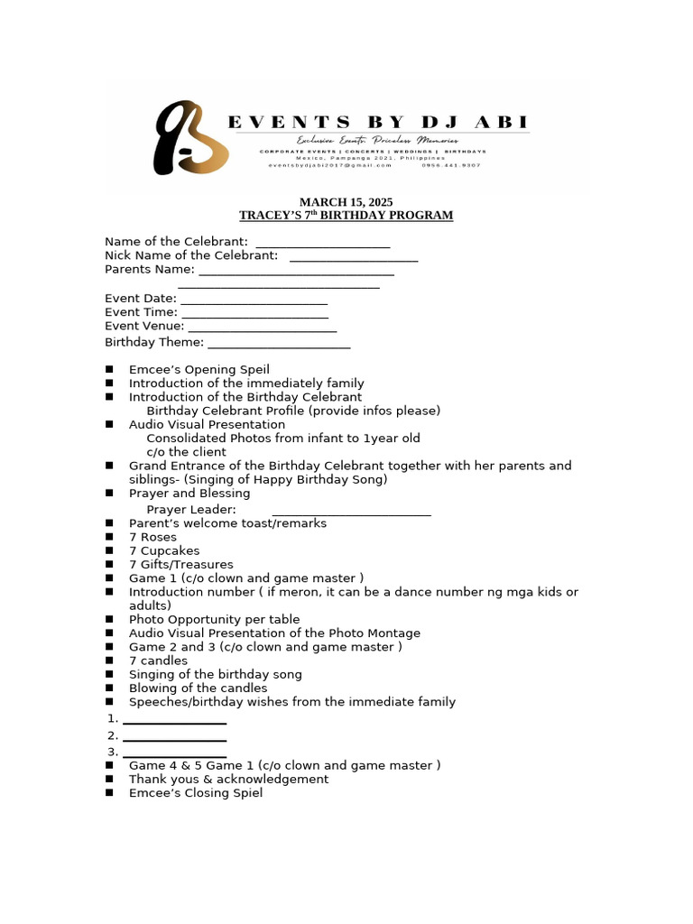 Tracey's Program | PDF