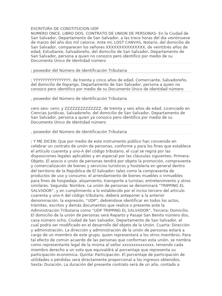 Modelos de Escritura de Constitucion Udp | PDF | El Salvador | Sociedad de responsabilidad limitada