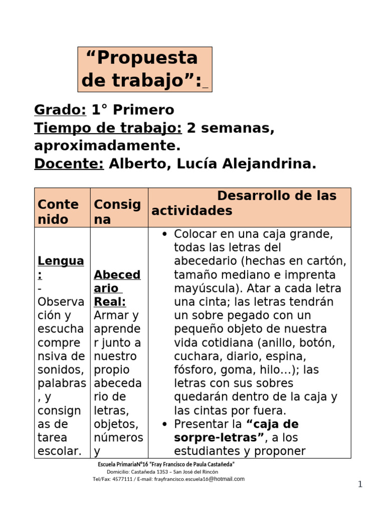 Propuestas Alfabetizadoras en 1 Grado | PDF