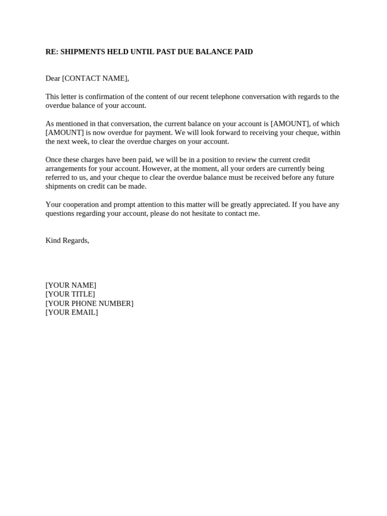 Shipments Held Until Past Due Balance Paid | PDF