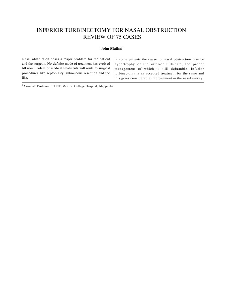 Inferior Turbinectomy For Nasal Obstruction Review of 75 Cases | PDF ...