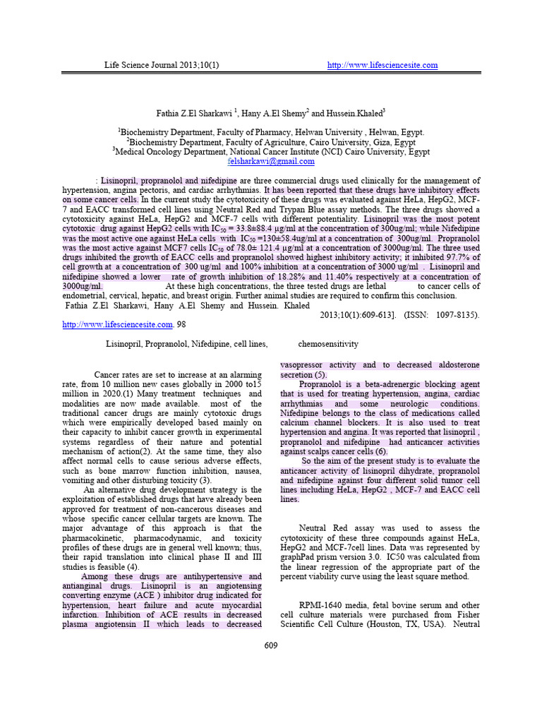 6 - Anticancer Activity of Some Commercial Antihypertensive Drugs by ...