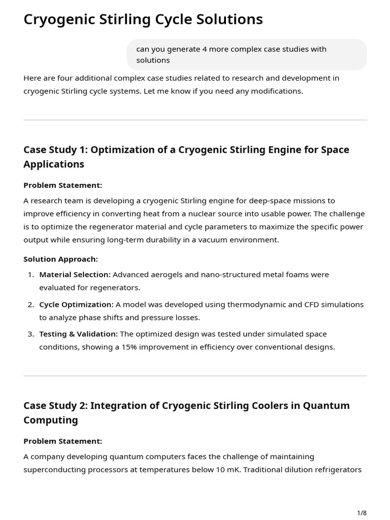Cryogenic Stirling Cycle Solutions | PDF | Cryogenics | Energy Storage