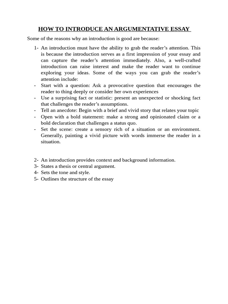 How To Introduce An Argumentative Essay | PDF