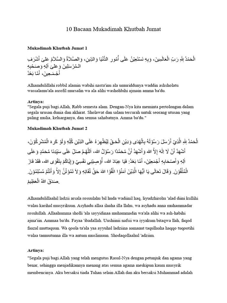 10 Bacaan Mukadimah Khutbah Jumat | PDF