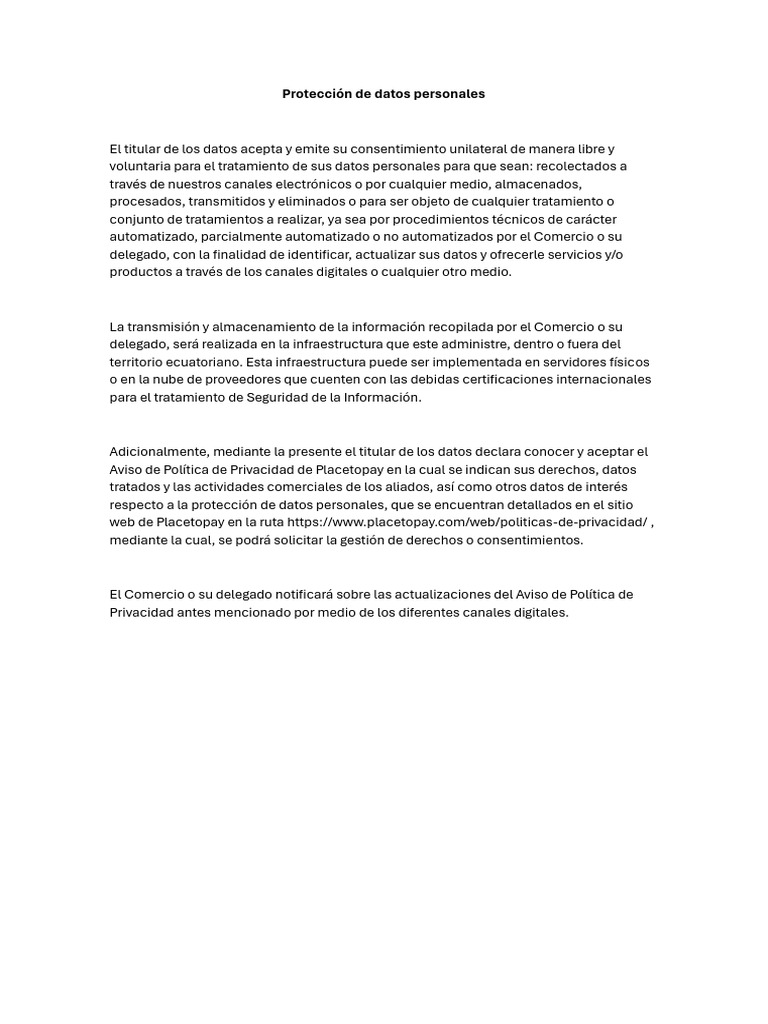 Consentimiento para Tratamiento de Datos | PDF