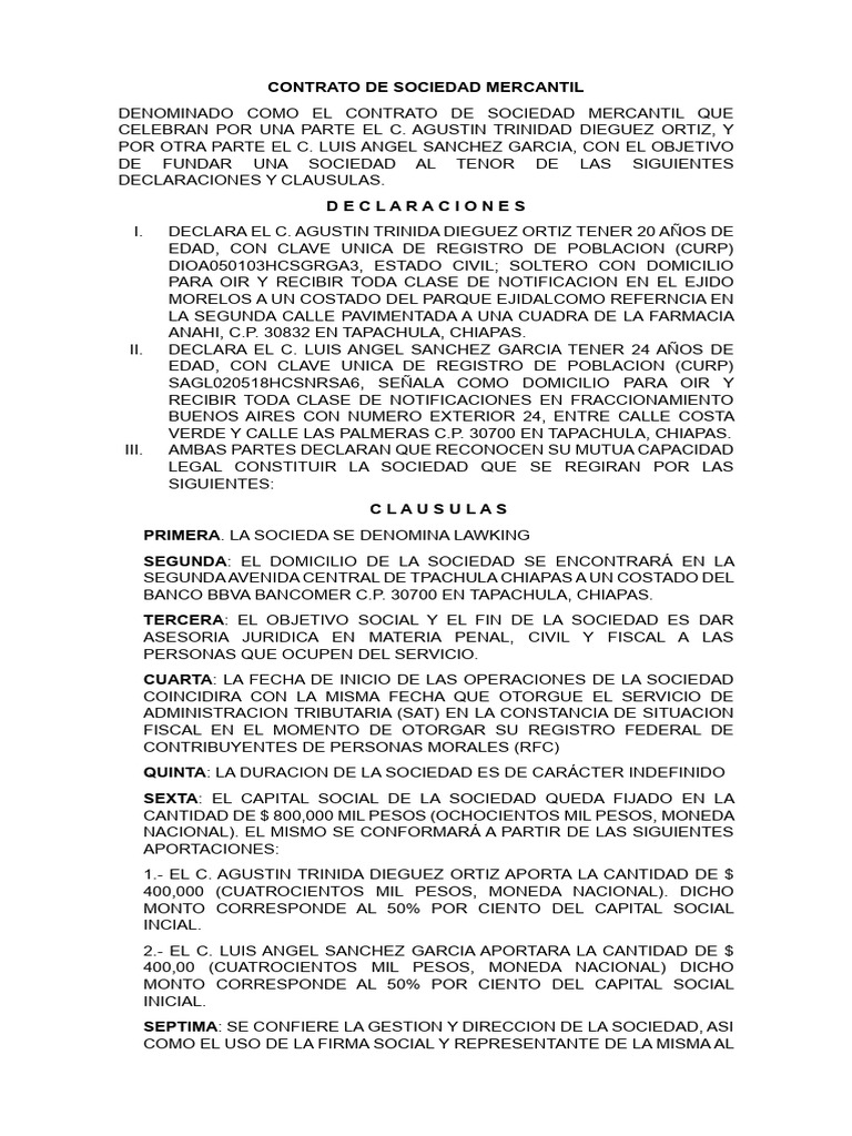 Contarto de Sociedad | PDF | Sociedad de responsabilidad limitada