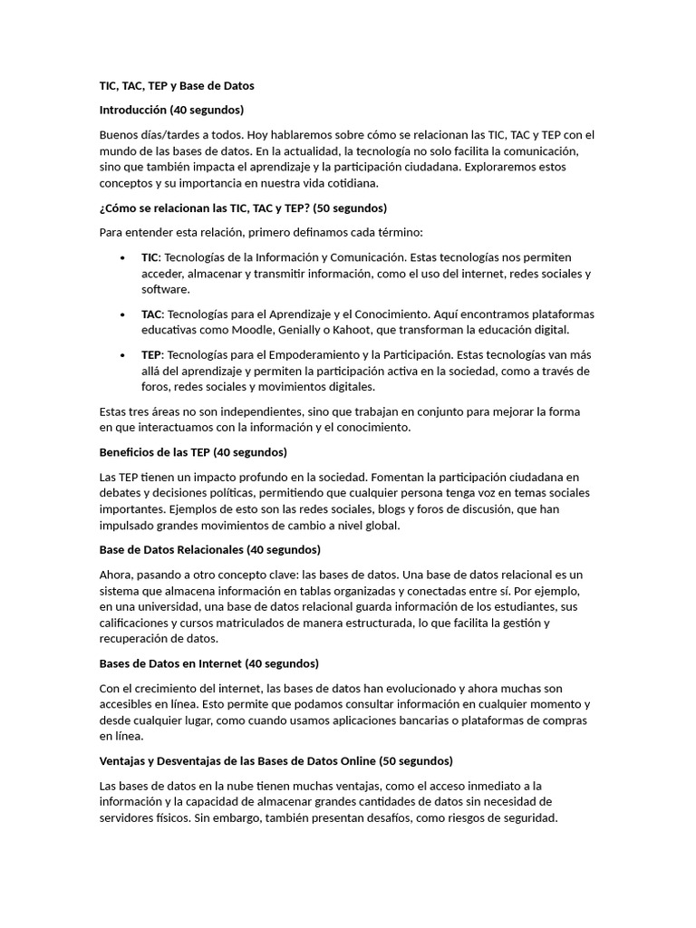 Tic Tac Tec y Base de Datos | PDF | Tecnología de información y comunicaciones | Bases de datos