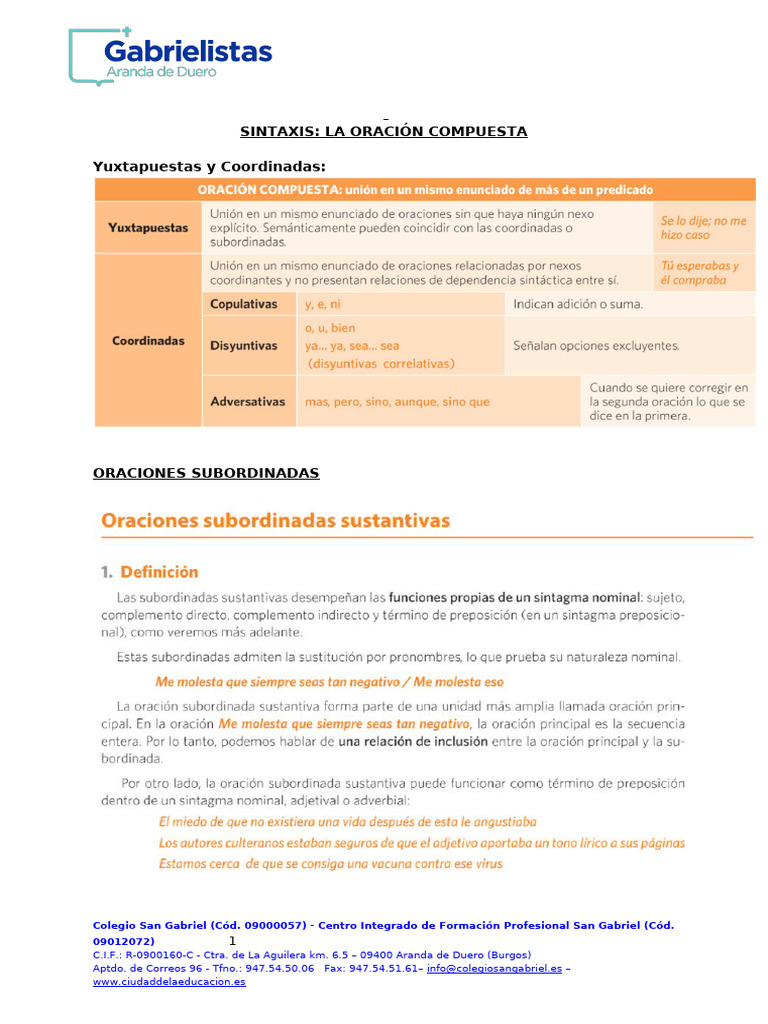 SINTAXIS ORACIÓN COMPUESTA I Yuxtapuestas, Coordinadas y Subordinadas | PDF
