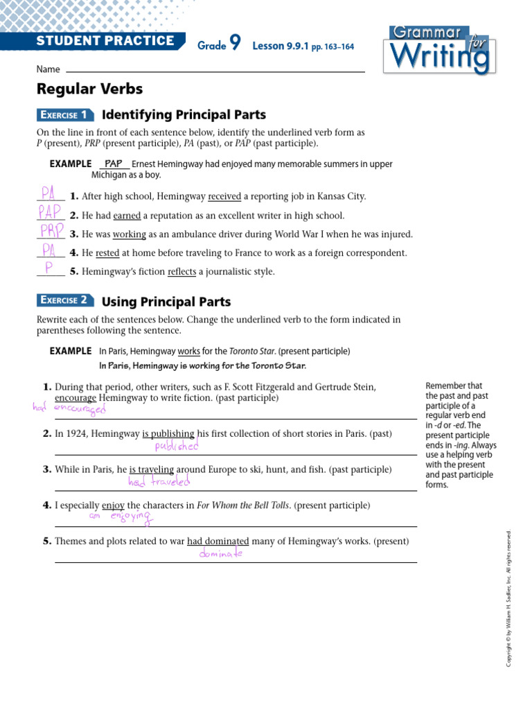 9.1 - Principal Parts of Verbs | PDF | Ernest Hemingway | Language ...