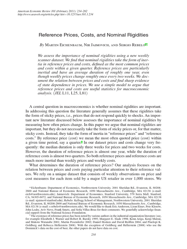 Martin Eichenbaum, Nir Jaimovich, and Sergio Rebelo (2011) | PDF | Nominal Rigidity | Median