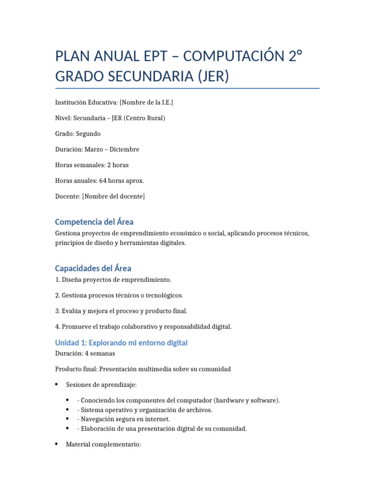 Plan Anual EPT Computacion 2do JER | PDF | Multimedia | Blog
