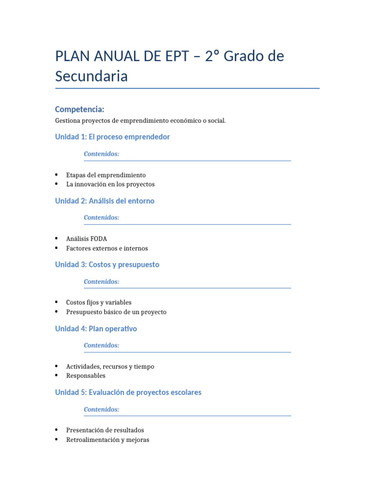 Plan Anual EPT 2do Grado (1) | PDF