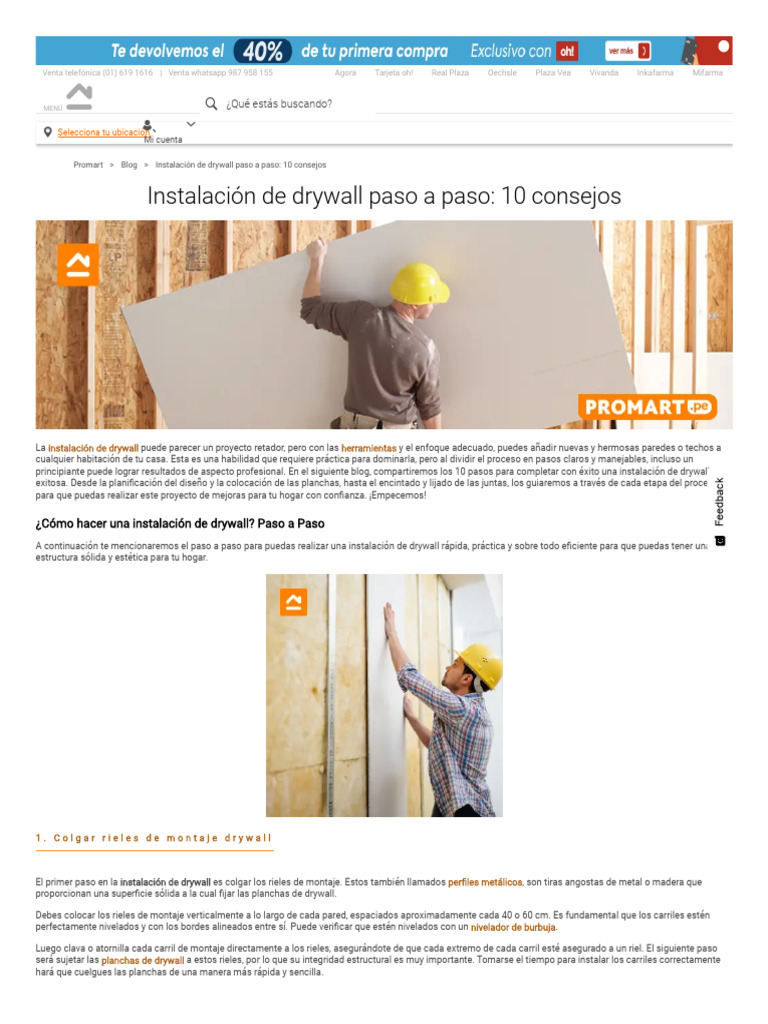 Instalación de Drywall Paso A Paso - 10 Consejos - Promart - Pe | PDF | pared