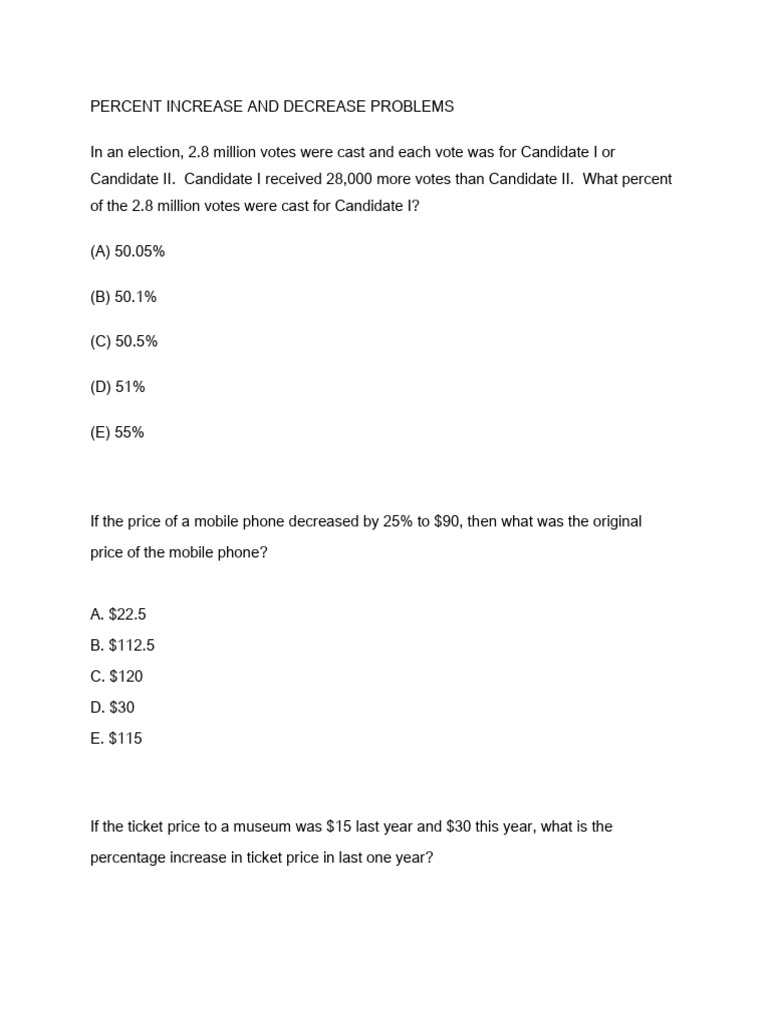 Percent Increase and Decrease Calculations | PDF