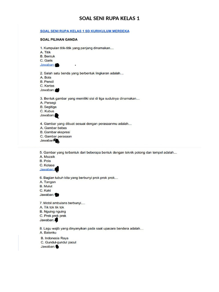 SOAL SENI RUPA KELAS 1 | PDF