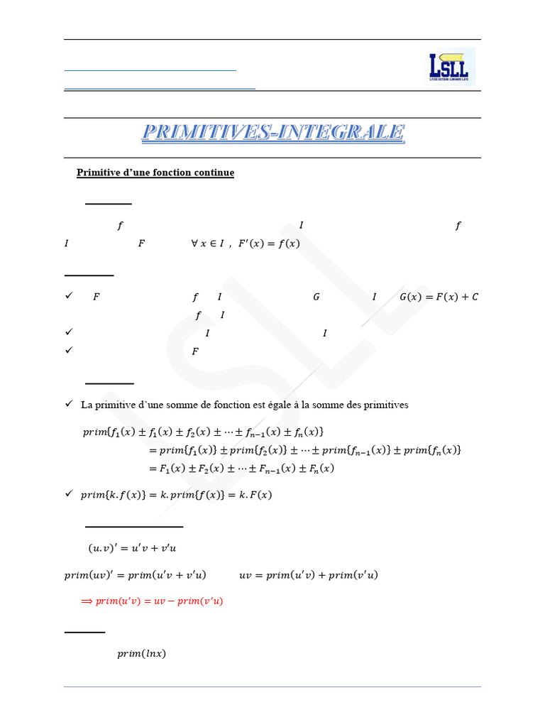 integrale BTS | PDF | Intégral | Relations mathématiques
