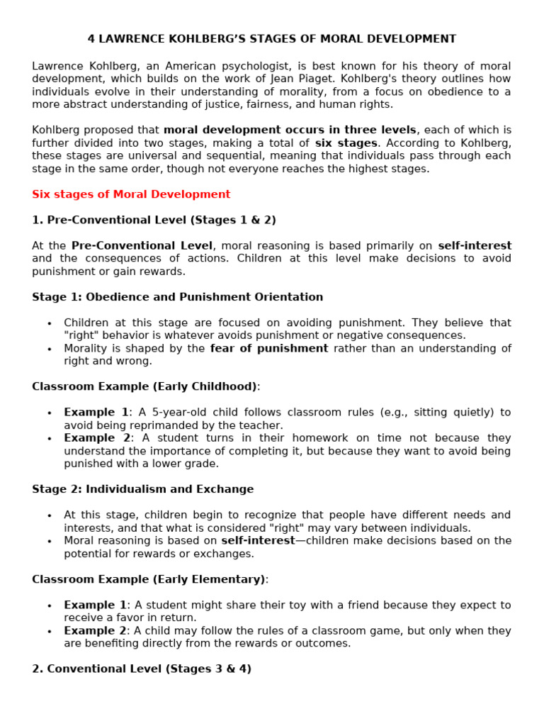 4 Lawrence Kohlberg Stages of Moral Development | PDF | Justice | Crime ...