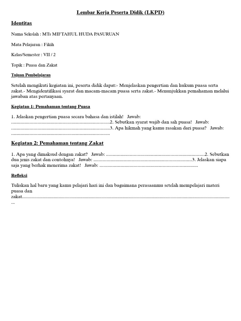LKPD - Fikih - Kelas - 7 - Semester - 2.docx - 20250424 - 200507 - 0000 | PDF