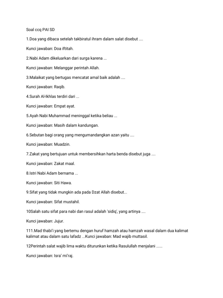 Soal CCQ PAI SD-WPS Office | PDF