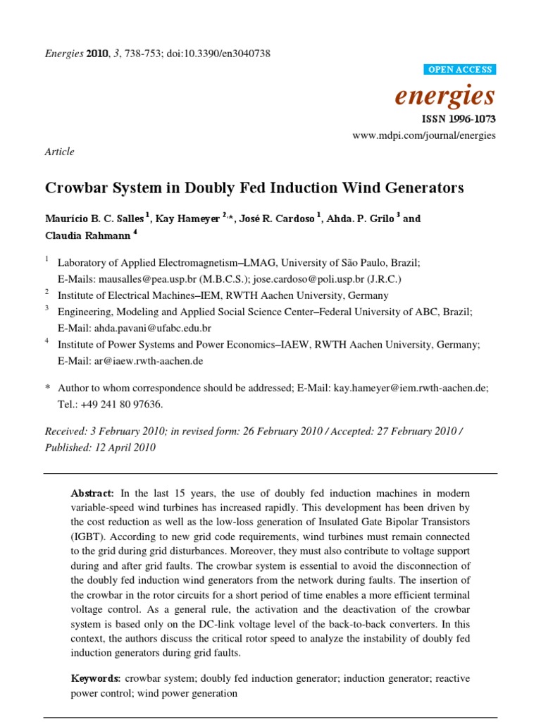 Crowbar System in Doubly Fed Induction Wind Generators | PDF | Wind ...