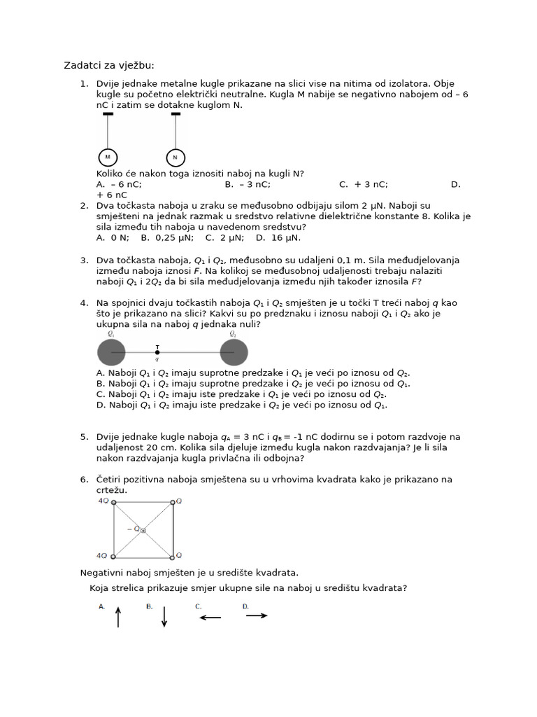 Coulombova Sila - Zadatci Za Vježbu | PDF