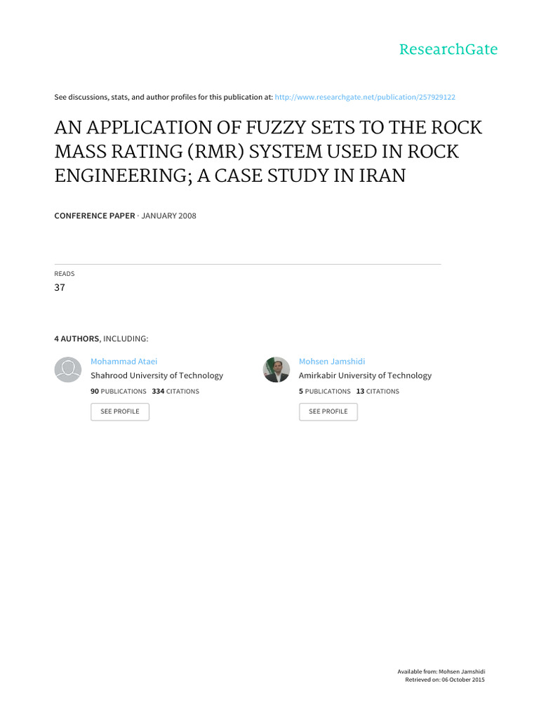 Ataei Et Al - An Applications of Fuzzy Sets To The Rock Mass Rating (RMR) System Used in Rock ...
