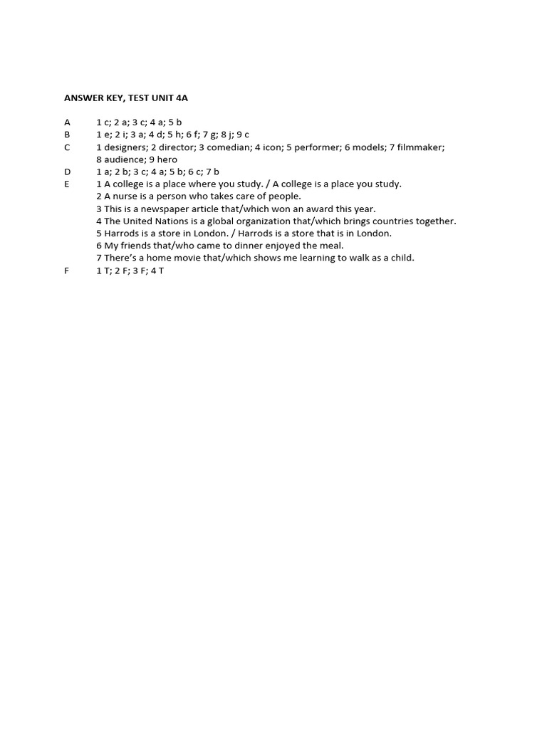 Evolve 4 Unit 4A Answer Key | PDF