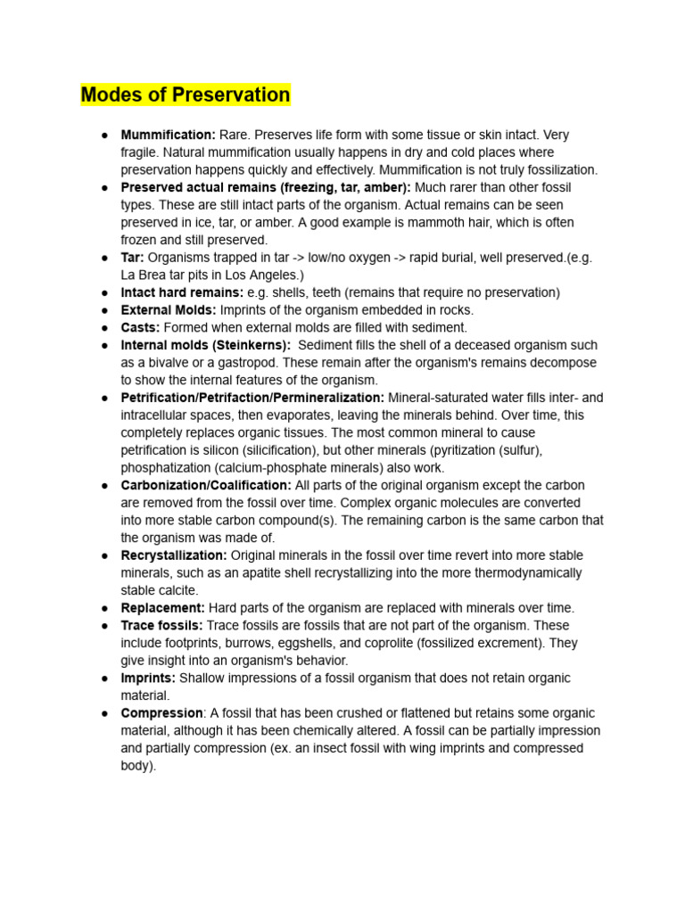 Fossil Preservation Methods Explained | PDF | Quaternary | Fossil