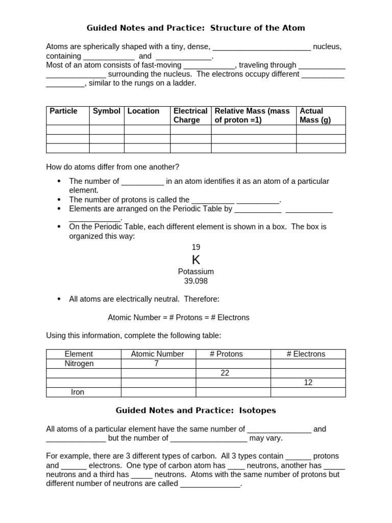 Notes Organizer Structure of The Atom and Isotopes | PDF | Atoms | Isotope