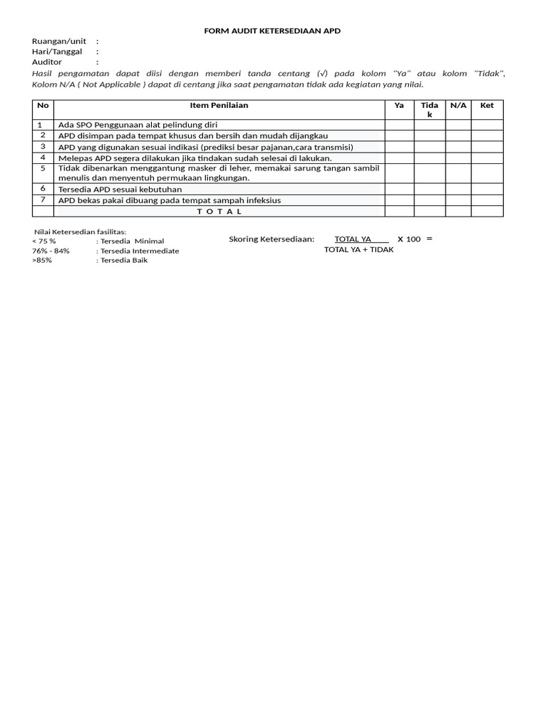Form Audit Ketersediaan Apd | PDF