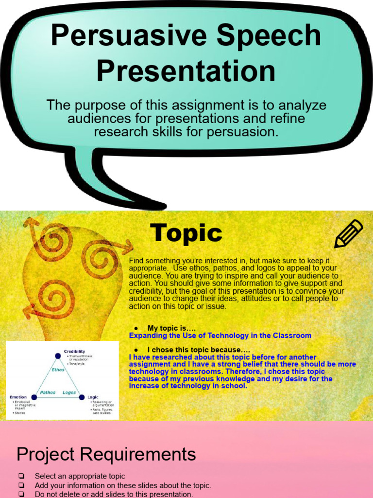 Persuasive Speech Project | PDF | Teachers | Learning