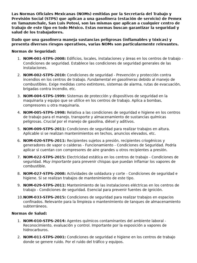 Las Normas Oficiales Mexicanas | PDF | Estación de servicio | Valores