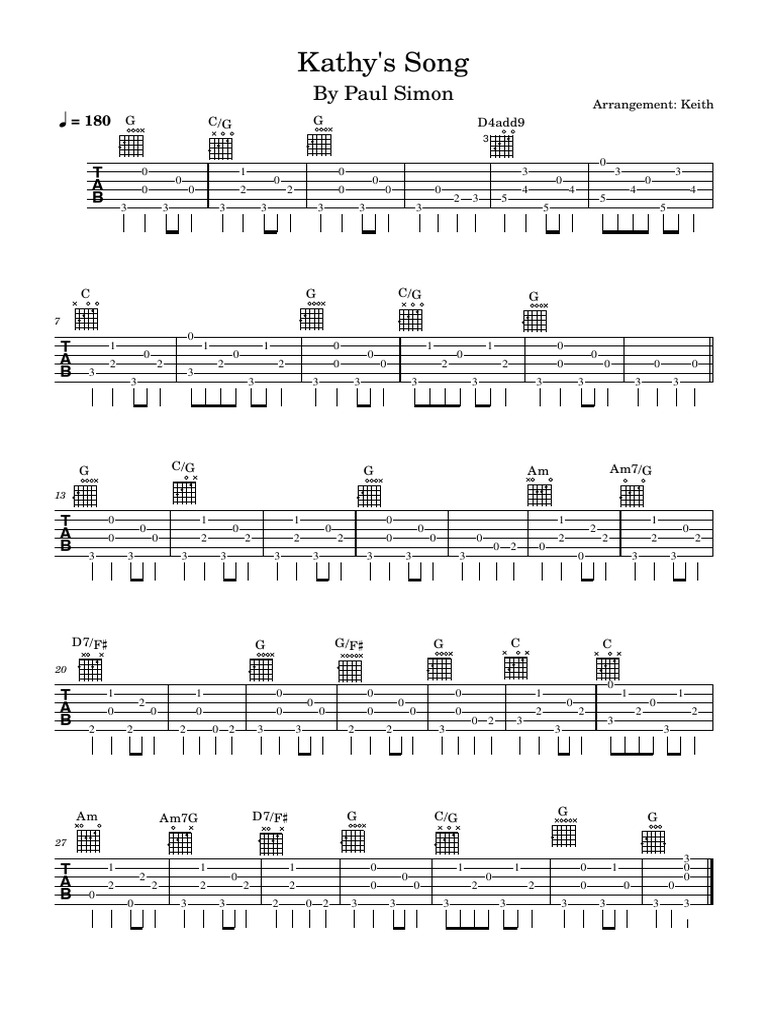 Kathy's Song Guitar Tab and Chords | PDF